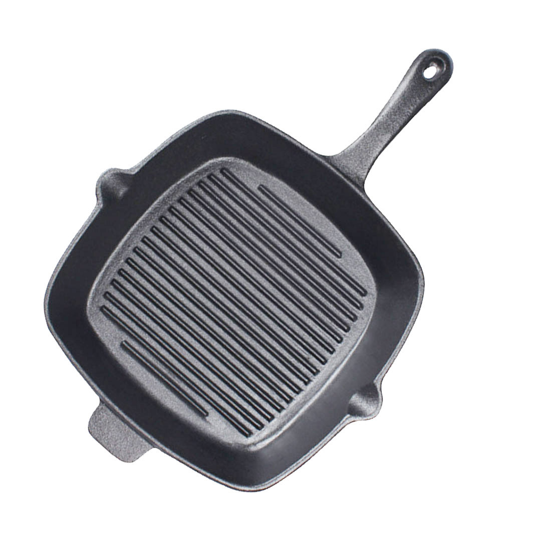 SOGA 26cm Square Ribbed Cast Iron Frying Pan SkilletSteak Sizzle Platt