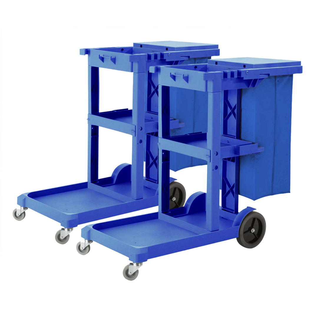 SOGA 2X 3 Tier Multifunction Janitor Cleaning Waste Cart Trolley and W